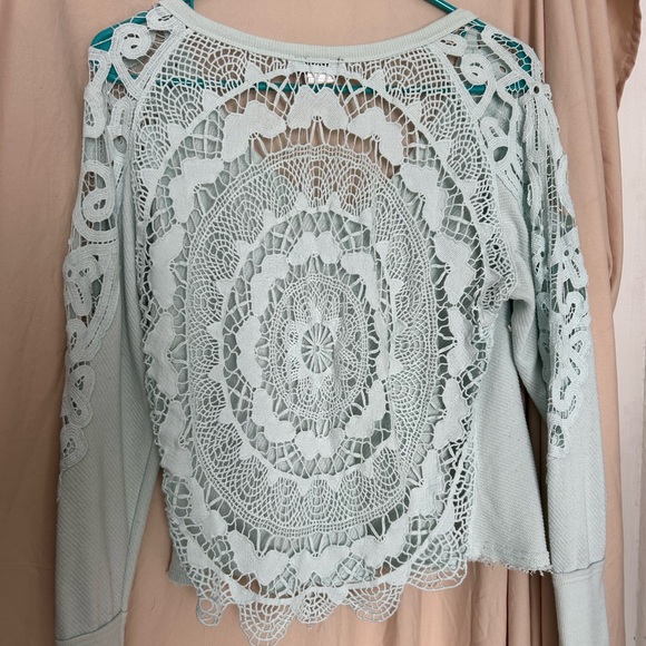 VENUS | Tops | Venus Light Teal Color Crochetcropped Embellished ...